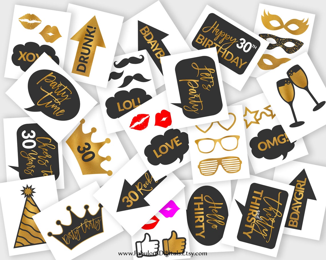 30th Birthday Photo Booth Props / Birthday Party Props / Black - Etsy