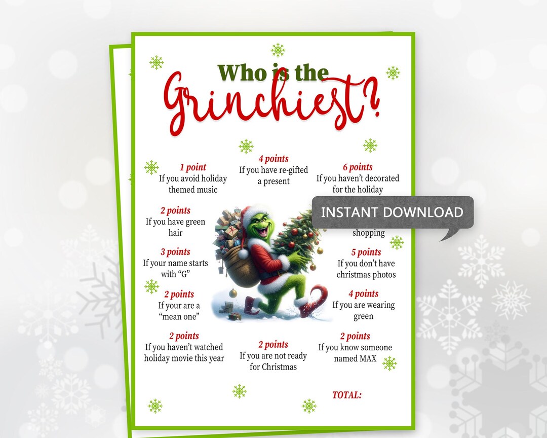 Who is the Grinchiest? - Fun Christmas Grinch Party Game, Christmas ...