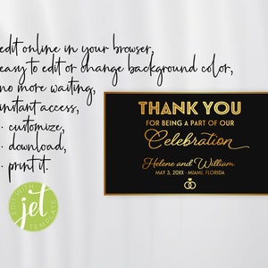 Thank You Champagne Bottle Labels, Full and Mini Labels - Black & Gold ...