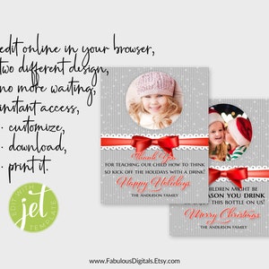 Teacher Appreciation Gift, Christmas Custom Photo Wine Bottle Label Red ...