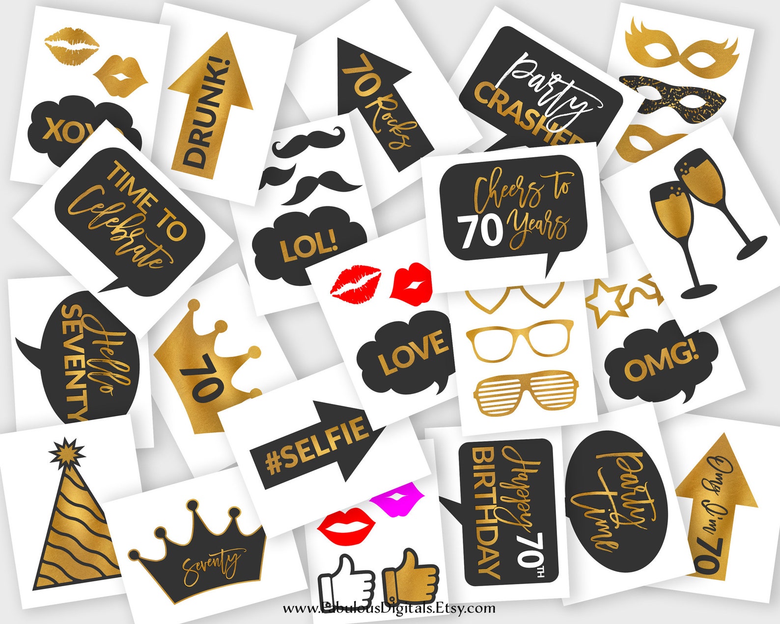 70th Birthday Photo Booth Props / Birthday Party Props / Black & Gold ...