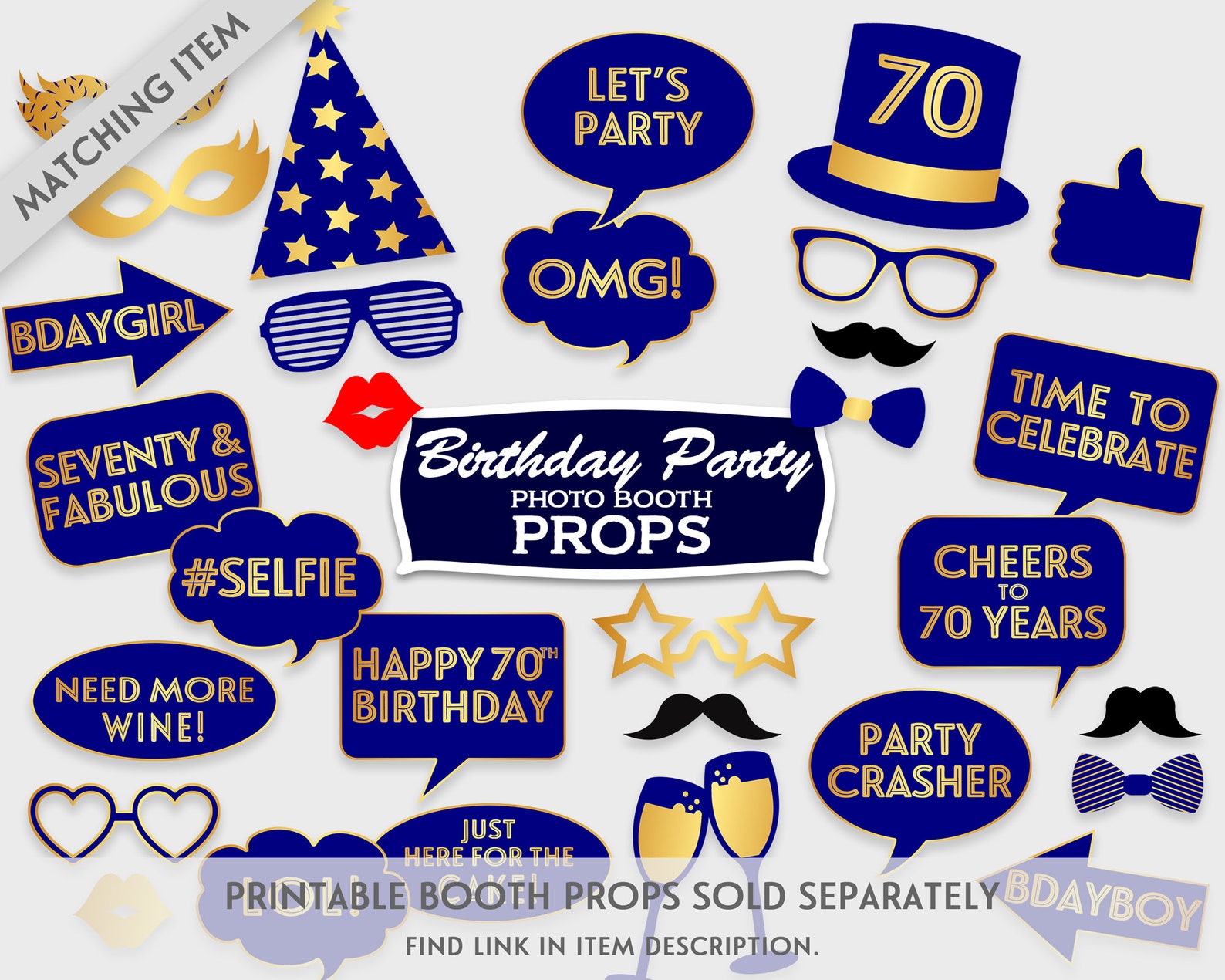 70th Birthday Photo Booth Props Navy & Gold / Photo Booth - Etsy