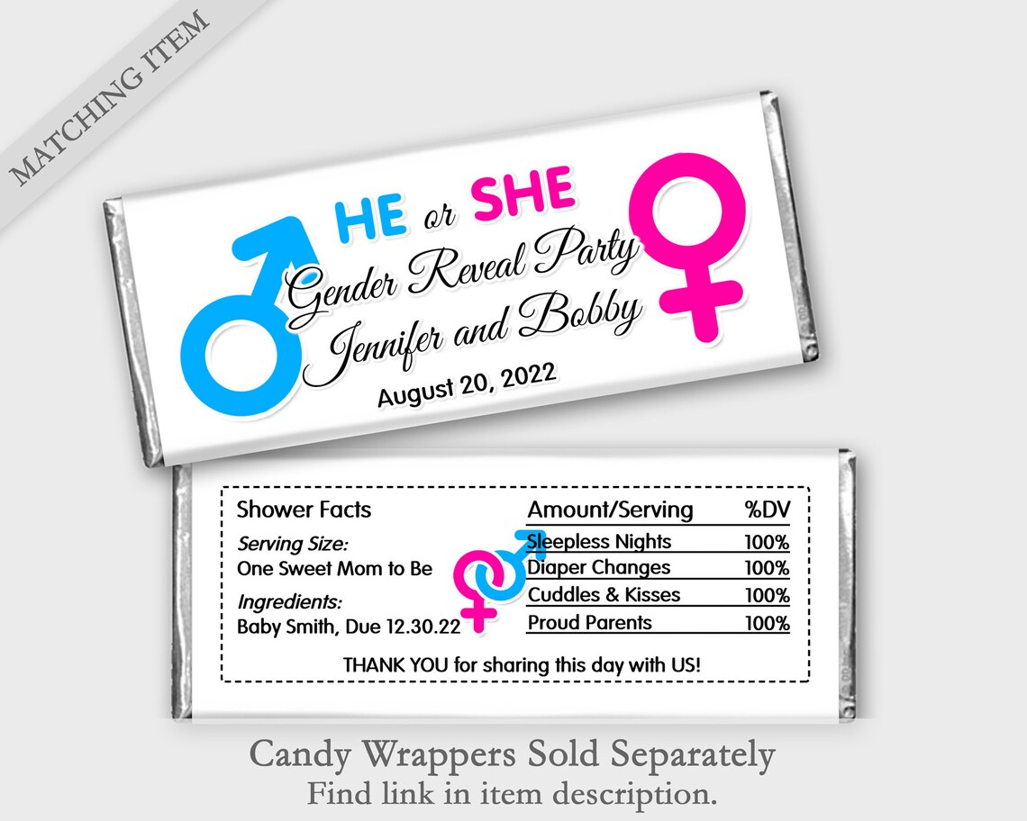 Gender Reveal Mini Candy Labels, Baby Boy or Baby Girl, Male & Female ...