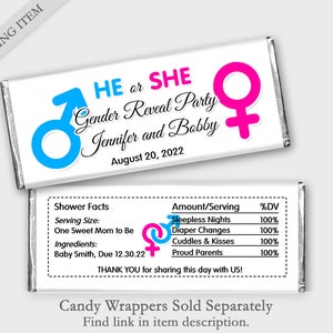 Gender Reveal Mini Candy Labels, Baby Boy or Baby Girl, Male & Female ...