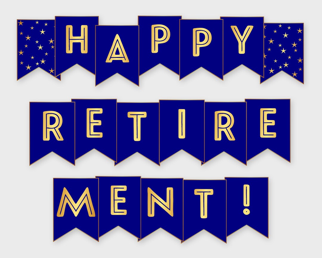 Happy Retirement Printable Banner, Navy & Gold - Birthday Party ...