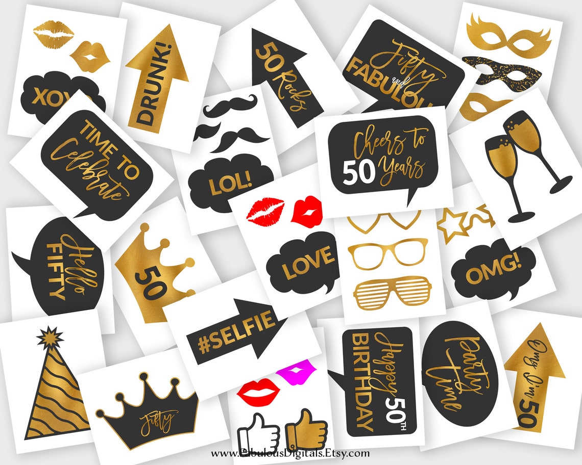 50th Birthday Photo Booth Props / Birthday Party Props / Black - Etsy