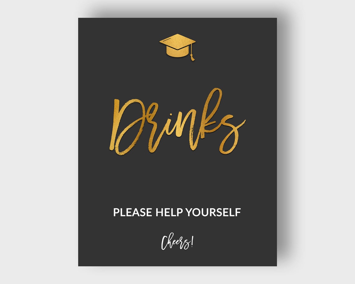 Graduation Drinks Sign Black & Gold Foil Printable Party - Etsy