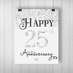 Happy 25th Anniversary Party Sign Silver Confetti Glitter - Etsy
