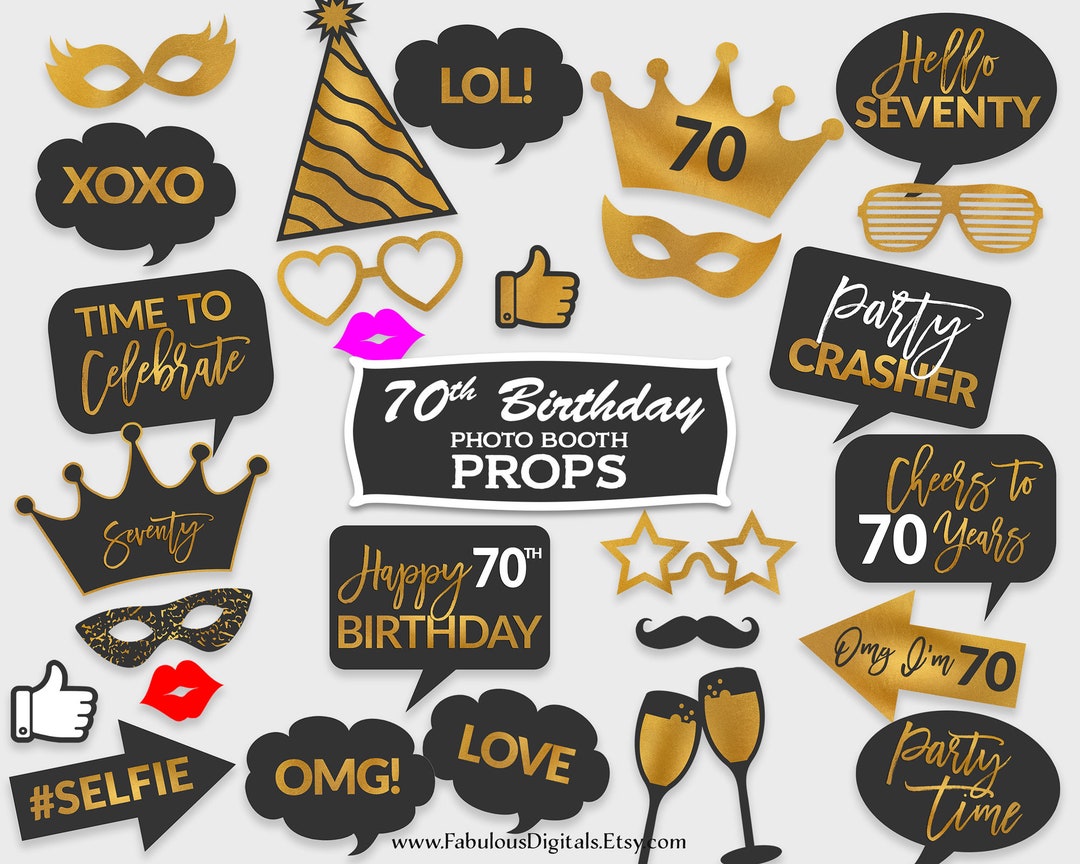 70th Birthday Photo Booth Props / Birthday Party Props / Black & Gold ...