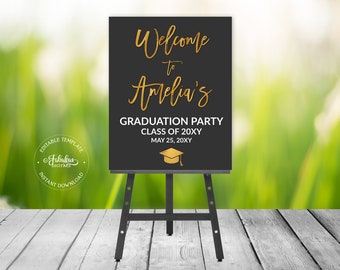 Graduation Welcome Sign, Black and Gold Printable Welcome Sign ...
