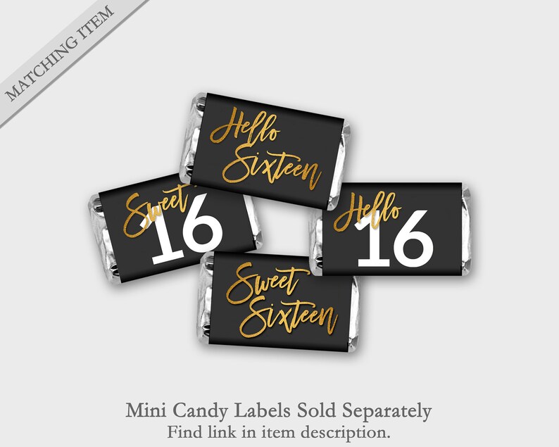 Sweet Sixteen Candy Wrapper, Sweet 16 Chocolate Label - Black-white ...