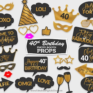 40th Birthday Photo Booth Props / Birthday Party Props / Black & Gold ...