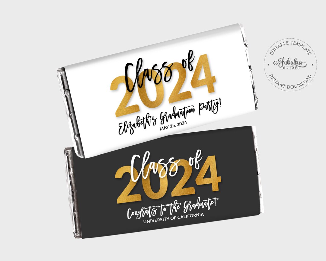 Graduation Candy Bar Wrapper, Class of 2024, Custom Chocolate Label ...