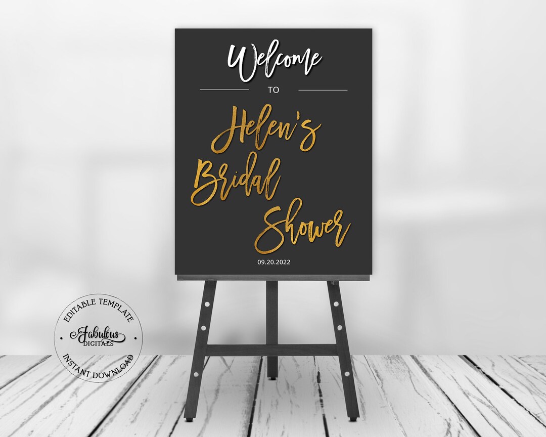 Editable Bridal Shower Welcome Sign Black & Gold Foil - Etsy