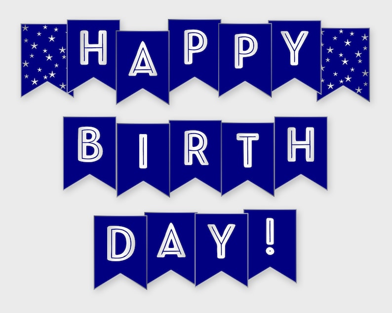 Happy Birthday Printable Banner Navy & Silver Birthday - Etsy