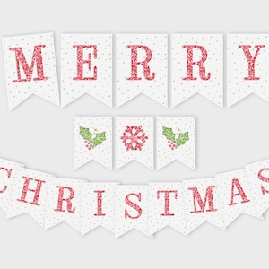Merry Christmas Banner, Red & Gold Glitters Christmas Party, Holiday ...