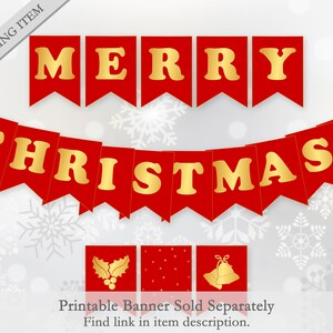 Printable Happy Holidays Banner, Red & Gold Christmas Party, Holiday ...