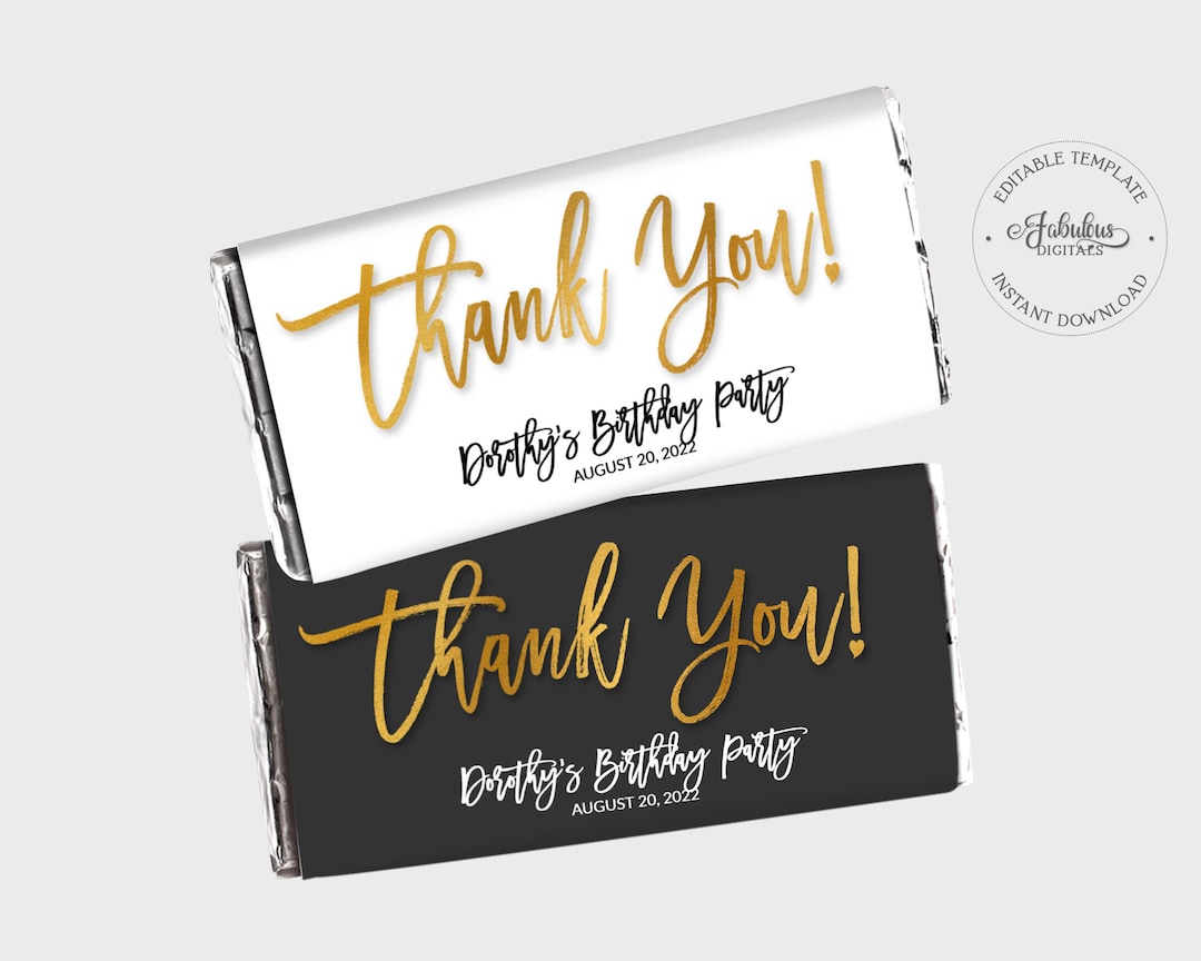 Thank You! Custom Candy Bar Wrapper, Chocolate Label - Black-white ...