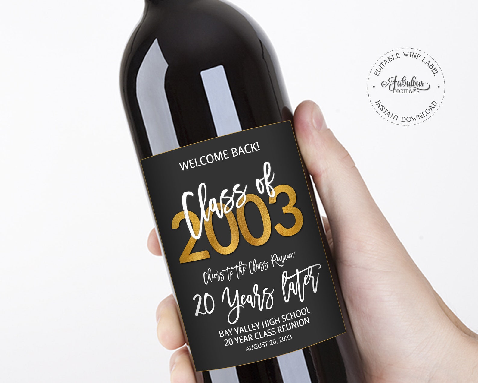 Welcome Back! - Class Reunion Wine Bottle Labels, Black & Gold Foil ...