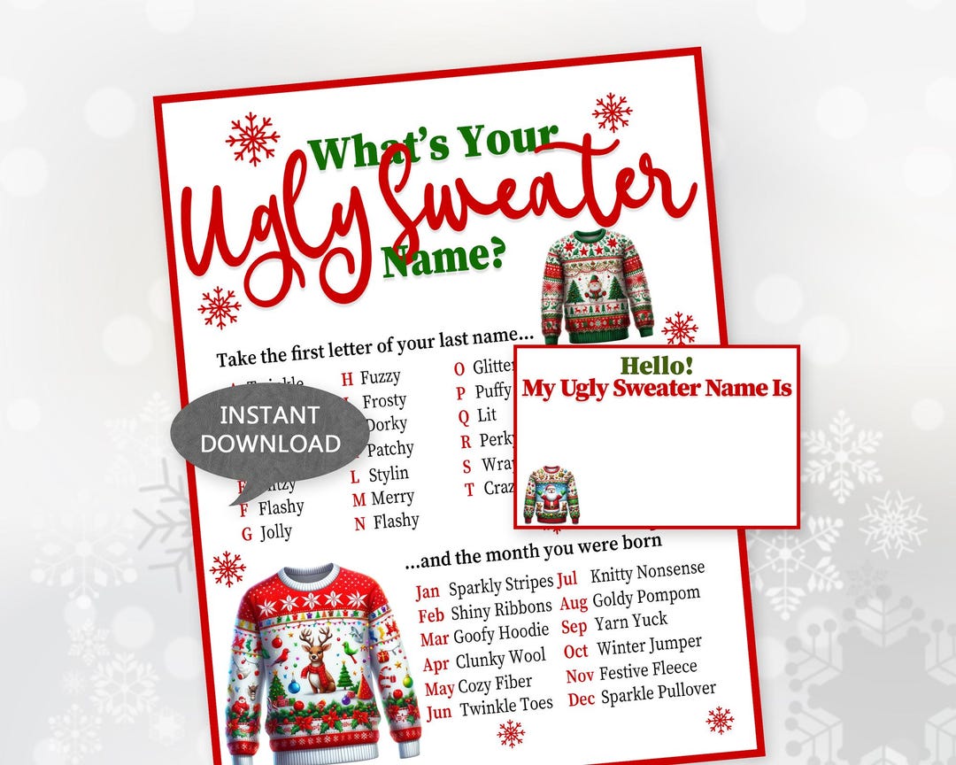 What's Your Ugly Sweater Name? Christmas Activity Party Name Generator ...