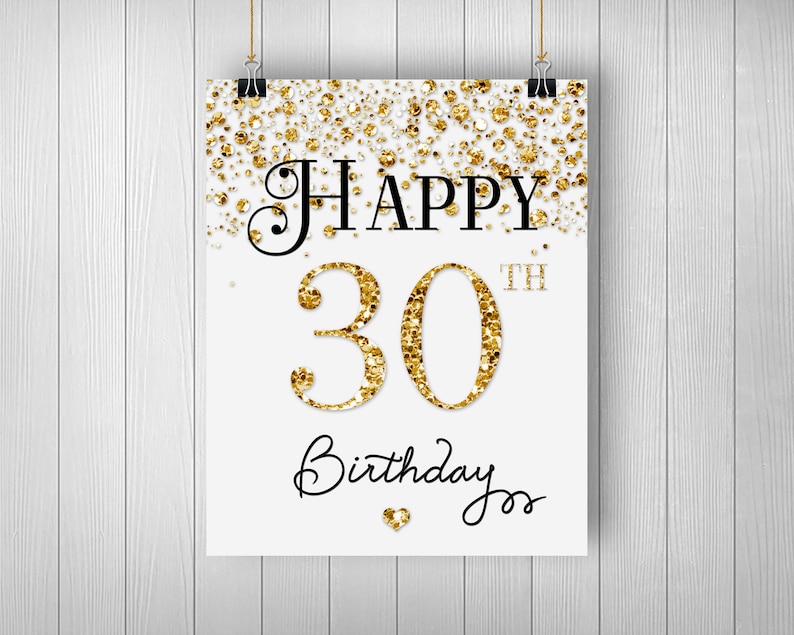 Happy 30th Birthday Party Sign Gold Confetti Glitter DIY - Etsy