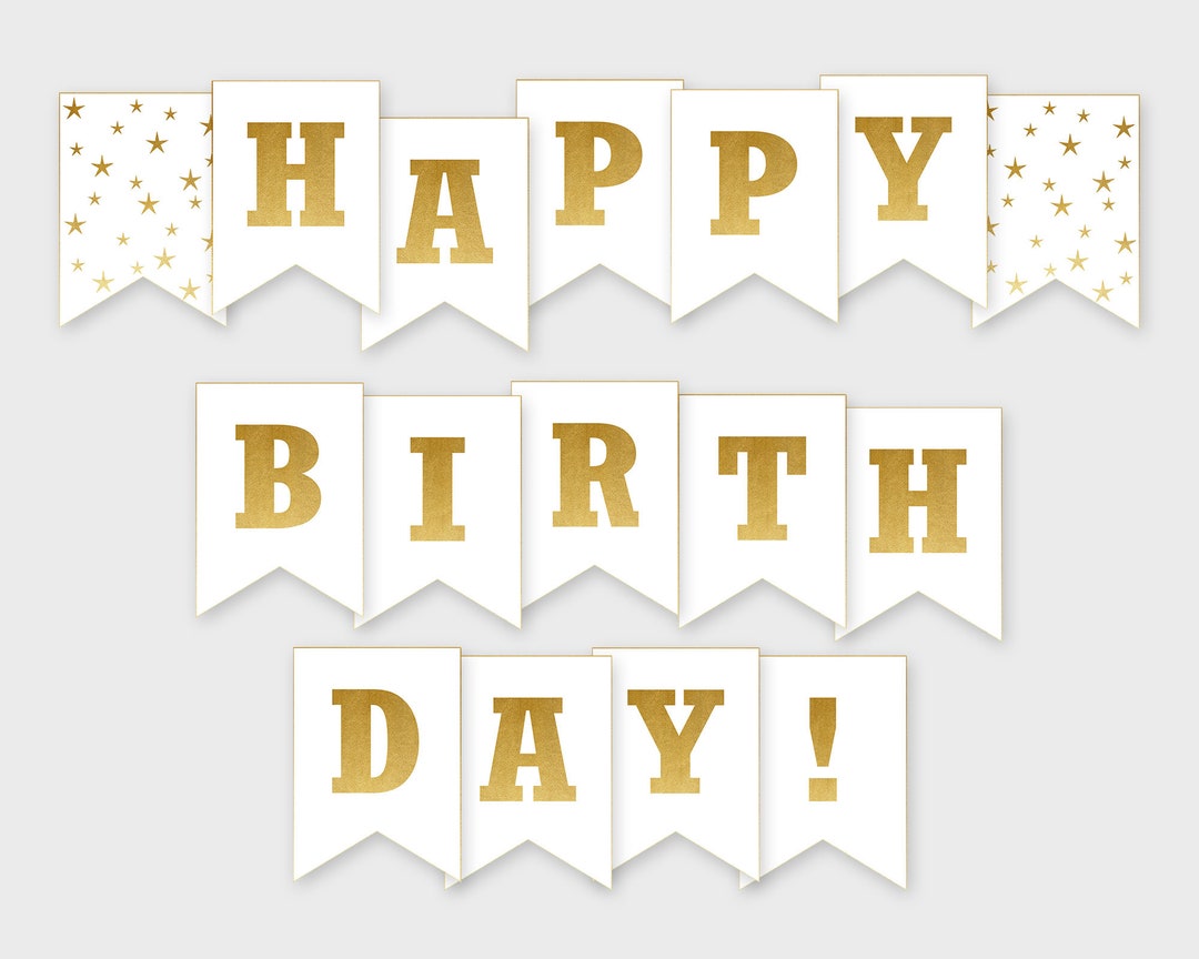 Happy Birthday Printable Banner - Gold Party Banner - Printable PDF ...