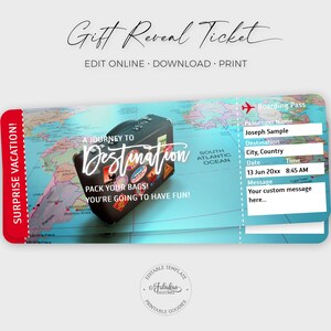 Surprise Travel Ticket, Surprise Vacation, Custom Airplane Ticket ...