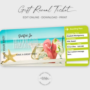 Hawaii Vacation Ticket, Custom Airplane Ticket, Hawaii Boarding Pass ...