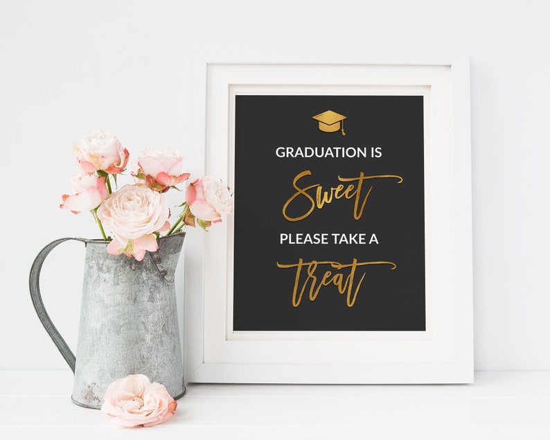 Graduation Sweet Treat Sign, Black & Gold Foil - Printable Party ...
