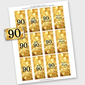 90th Birthday Gold Bokeh Mini Candy Wrapper, Birthday Candy, Sparkle Gold Bokeh Printable PDF ...