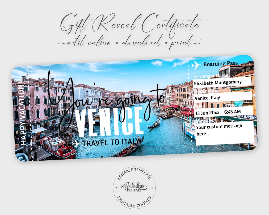 Venice Travel Ticket Venice Gift Ticket Custom Airplane - Etsy