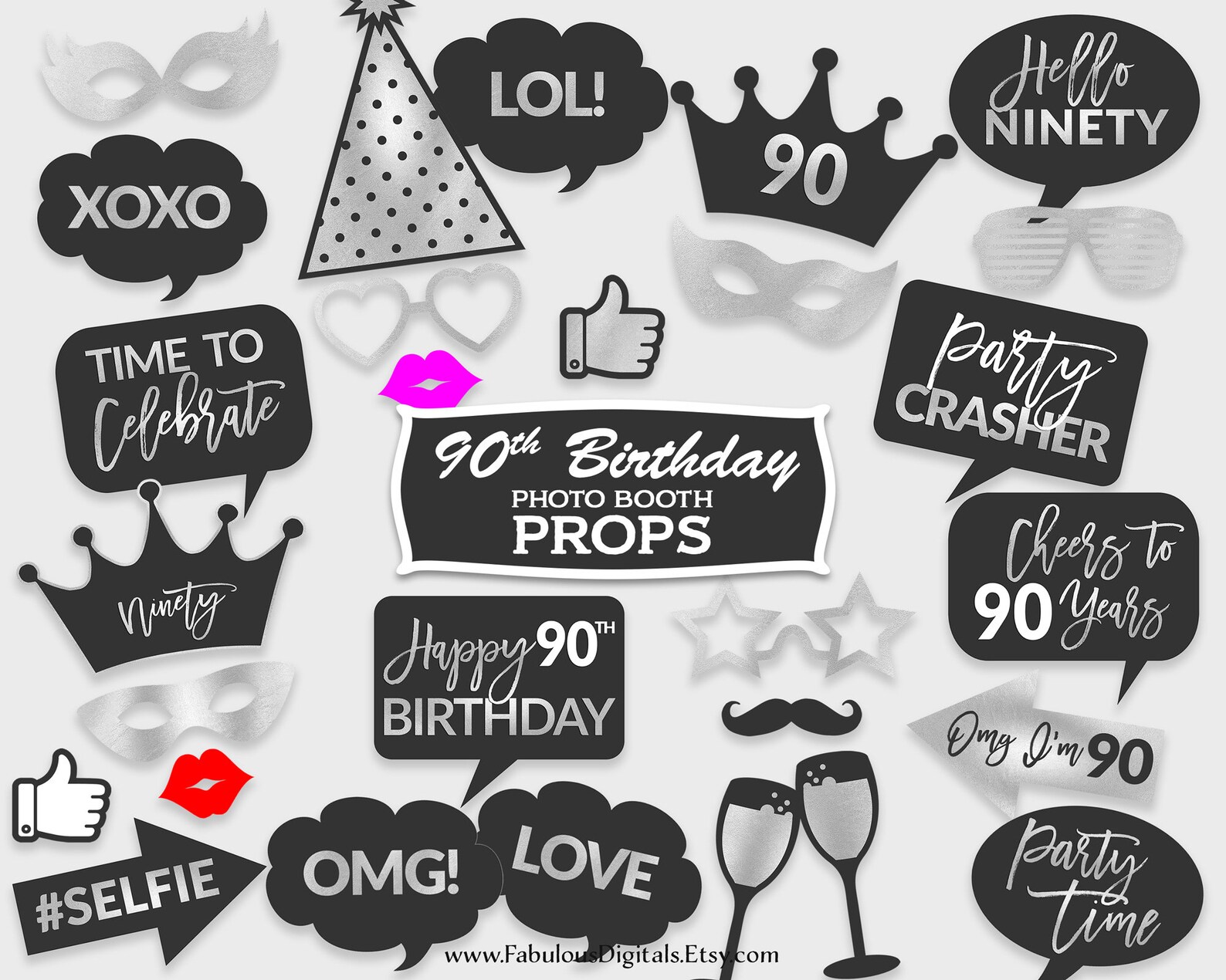 90th Birthday Photo Booth Props / Birthday Party Props / Black - Etsy