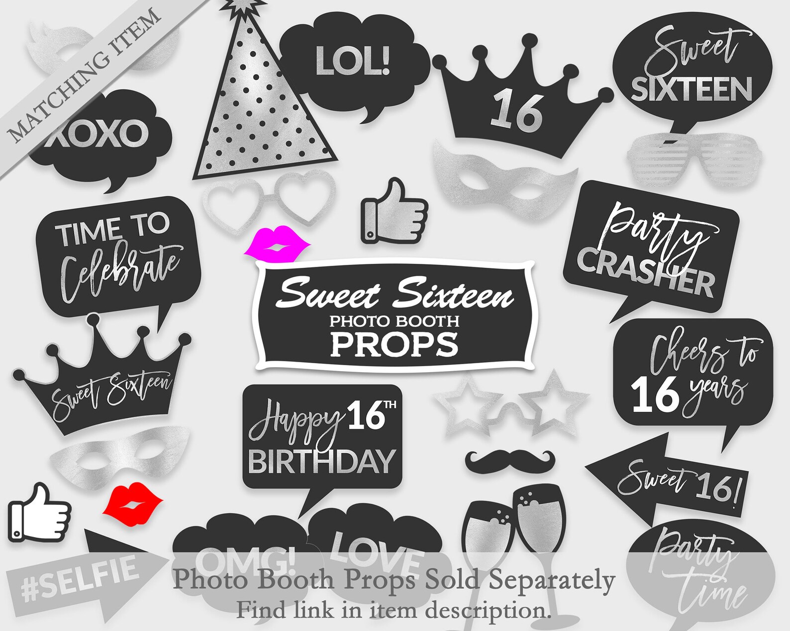 Happy Sweet Sixteen Printable Banner / White & Silver Foil Flags ...