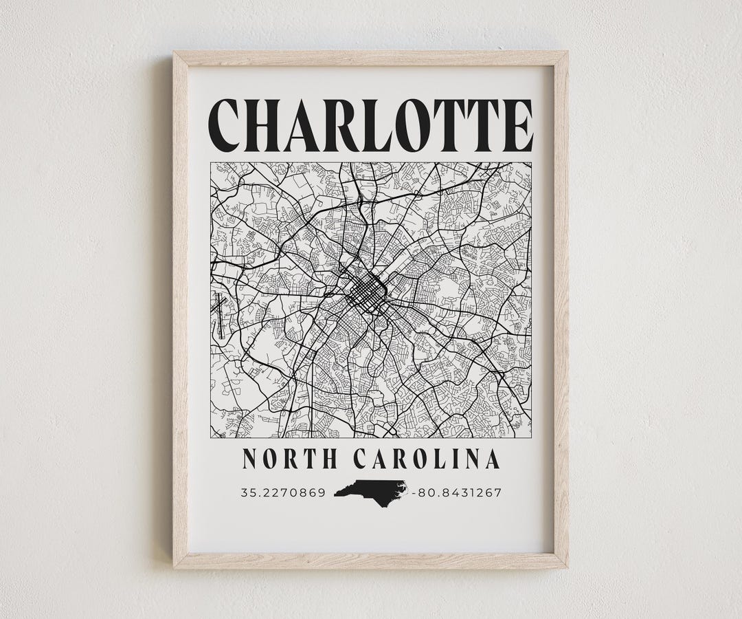 Charlotte Map, Charlotte Print, Map of Charlotte, Charlotte Map Print ...