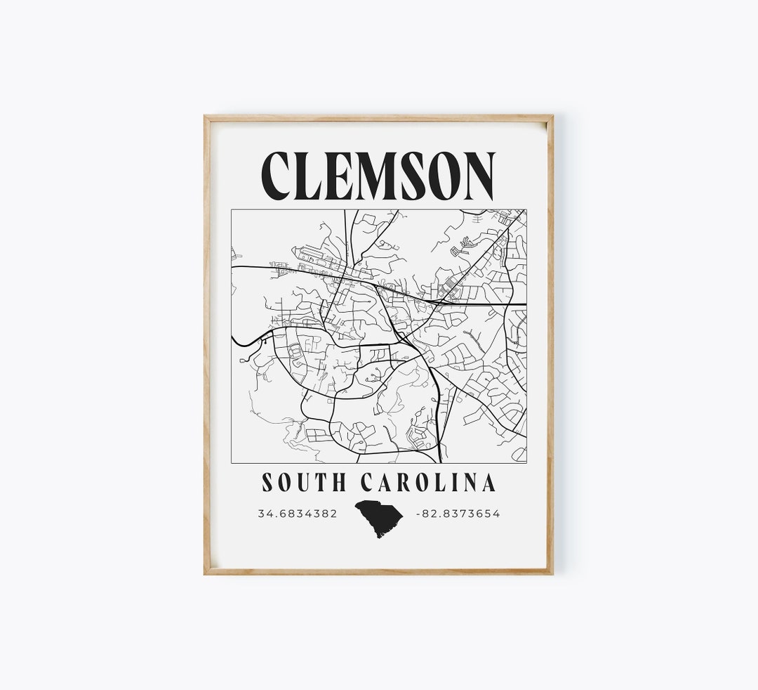 Clemson Print South Carolina Map Art Clemson Road Map - Etsy