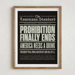 Prohibition Ends, Prohibition Poster, Bar Decor, Speakeasy Decor, Vintage Style Newspaper Print ...