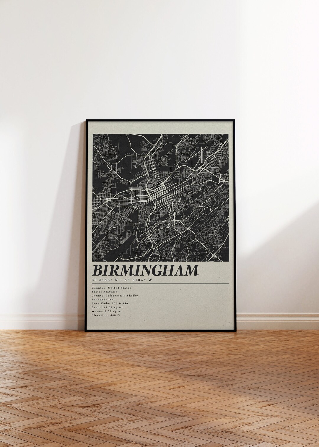 Birmingham Map Print, Birmingham Wall Decor, Vintage Style Decor ...