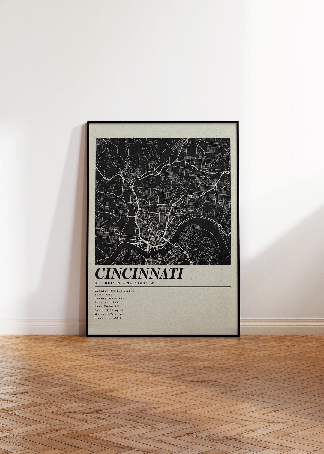Cincinnati Print, Cincinnati Ohio Wall Decor, Vintage Style Print ...