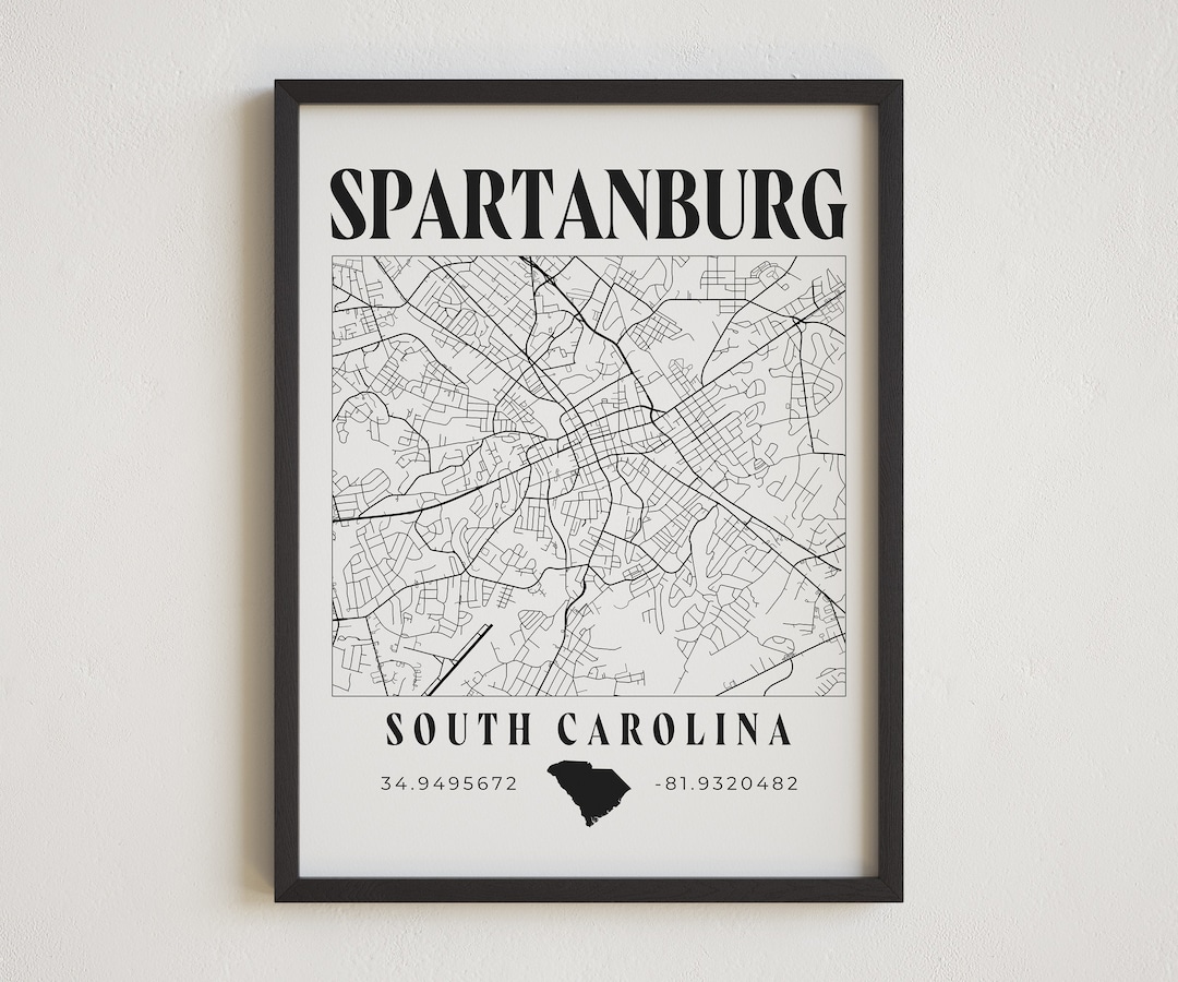 Spartanburg SC Map, Spartanburg Print, South Carolina Poster ...