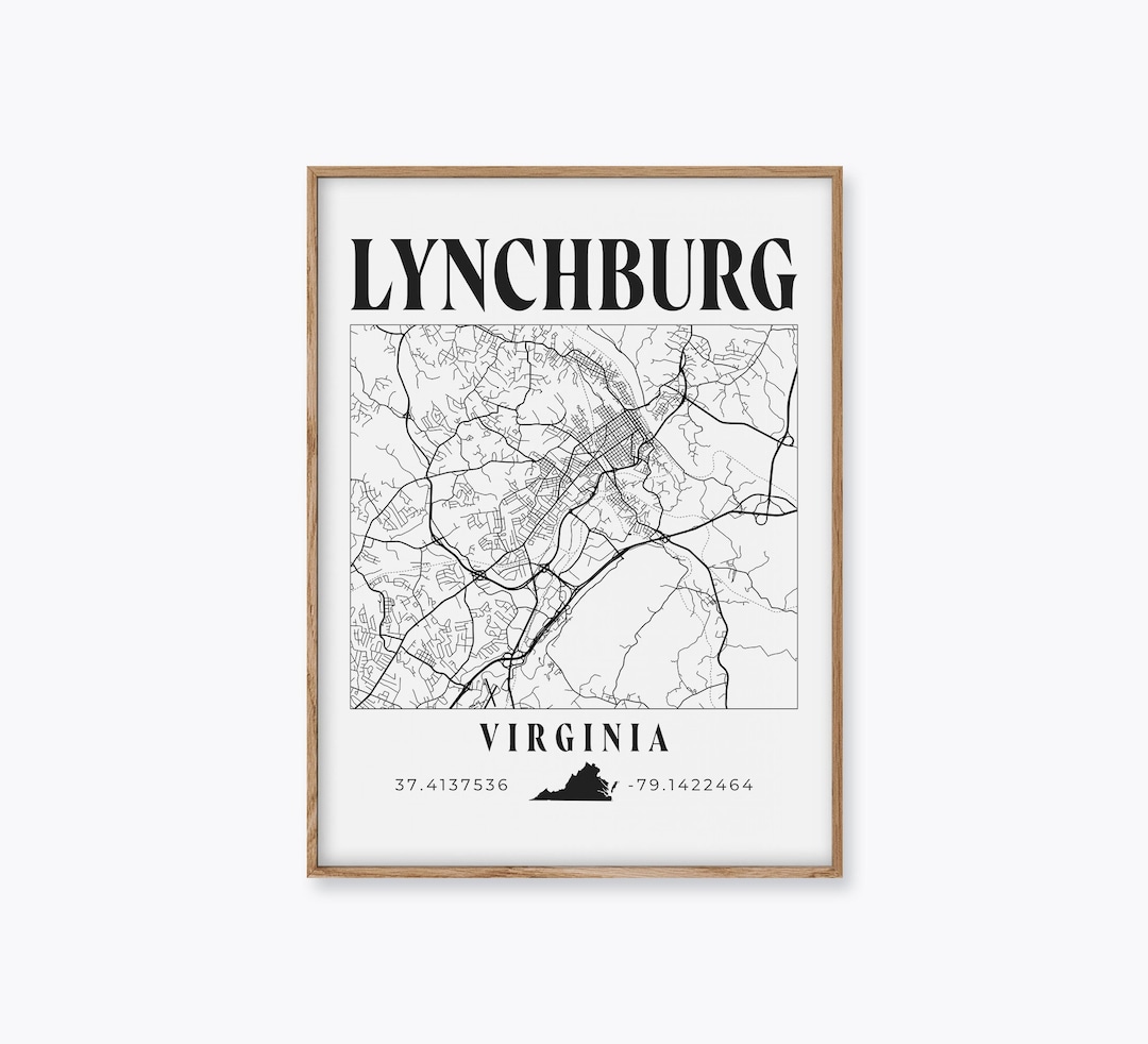 Lynchburg Virginia, Lynchburg VA Print, Lynchburg Map, Lynchburg VA Map ...