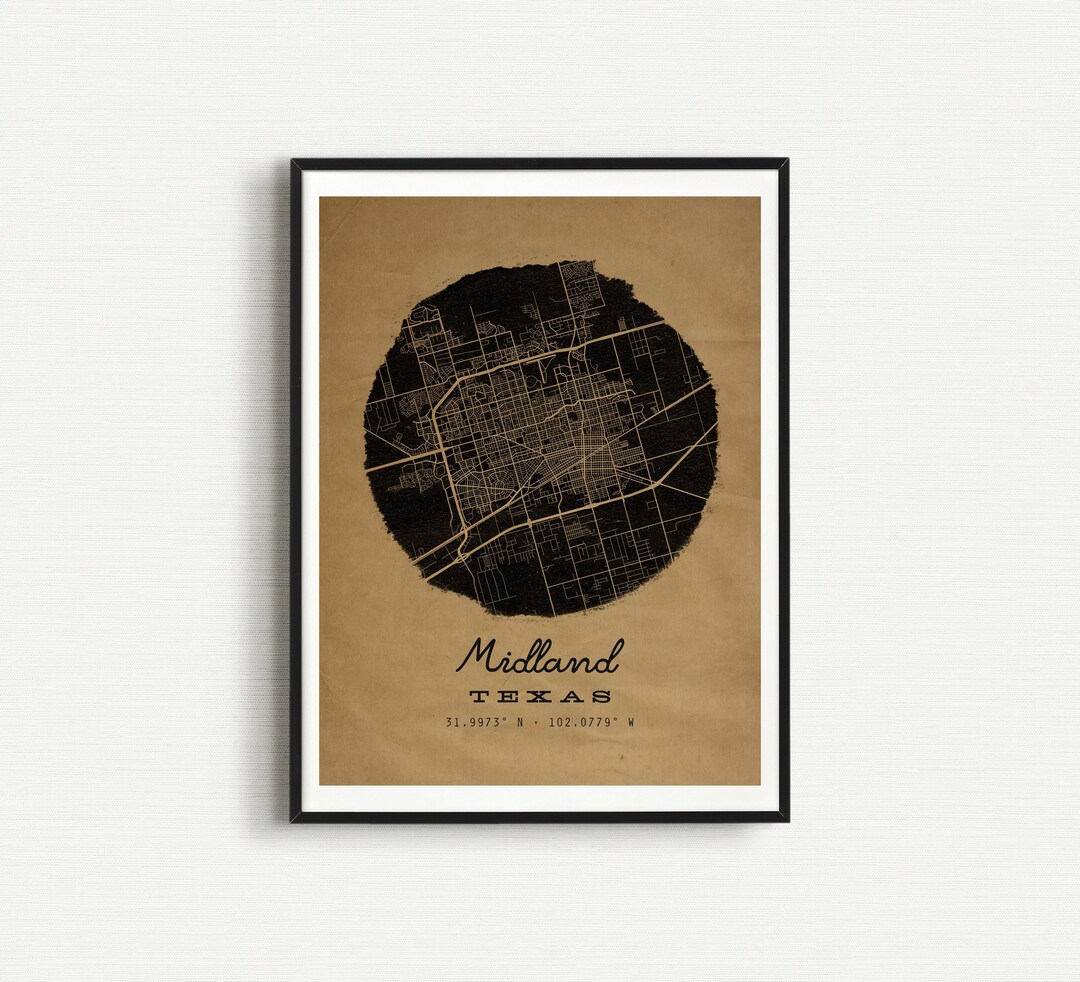 Vintage Style Midland Texas Print, Map of Midland, City Map, Texas Map ...
