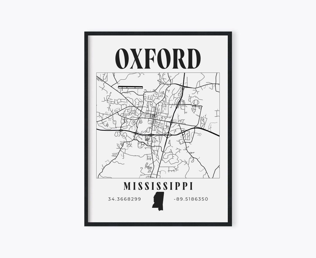 Oxford Map, Oxford Print, Mississippi Decor, Oxford Map Print, Oxford ...