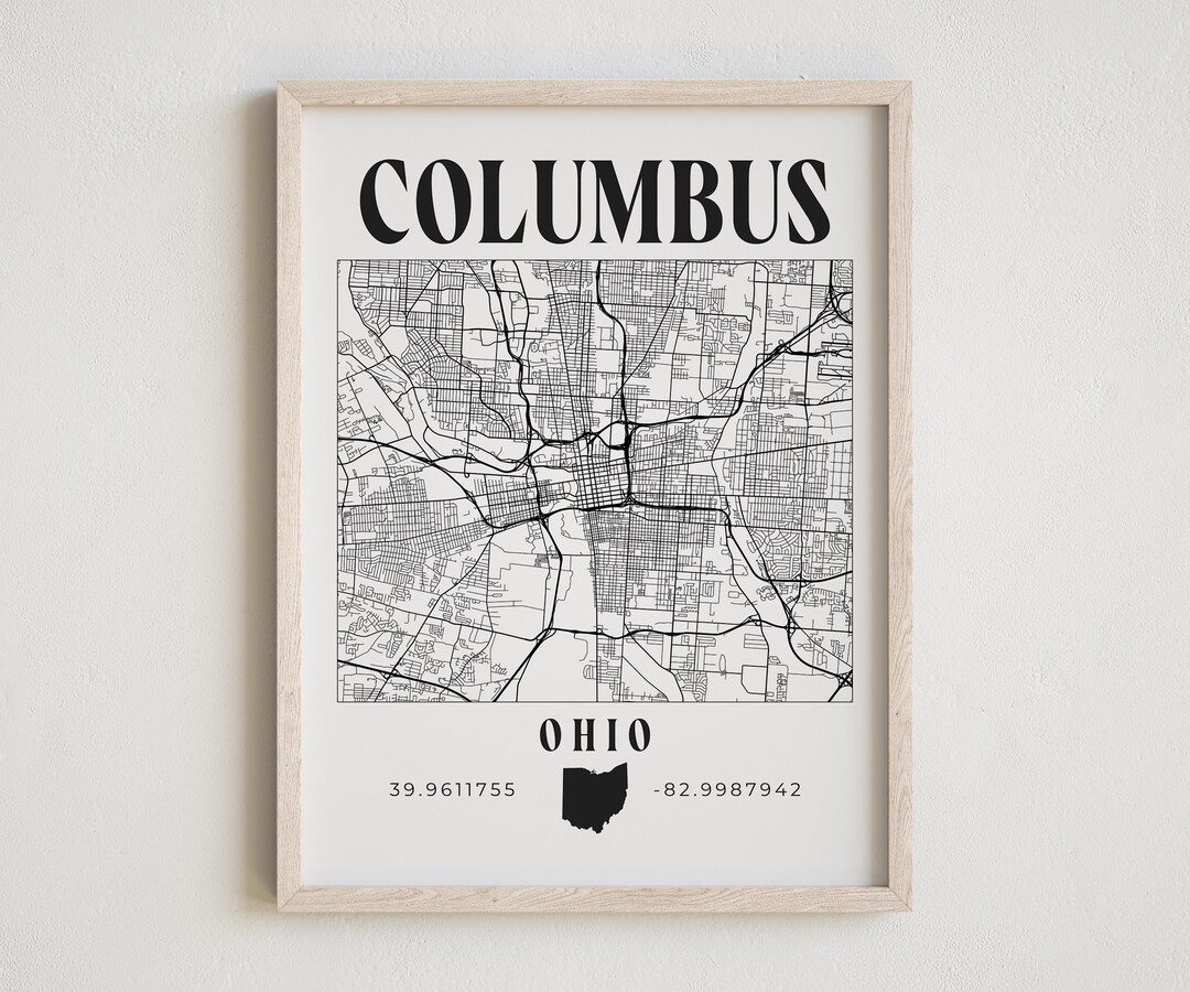 Columbus Ohio City Print, Map of Columbus, Ohio Wall Art, Minimalist ...