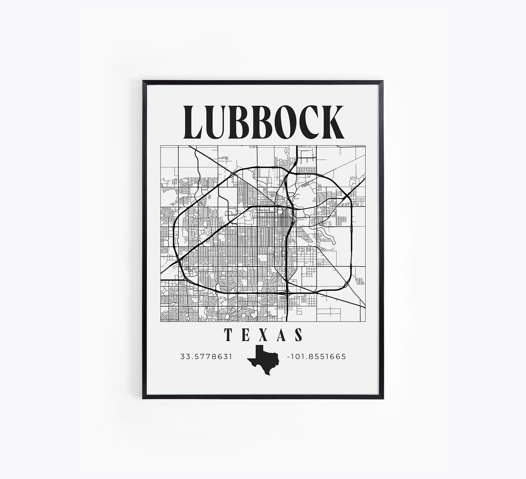 Lubbock Texas Print, Lubbock Wall Art, Texas Print, Lubbock Map Print ...