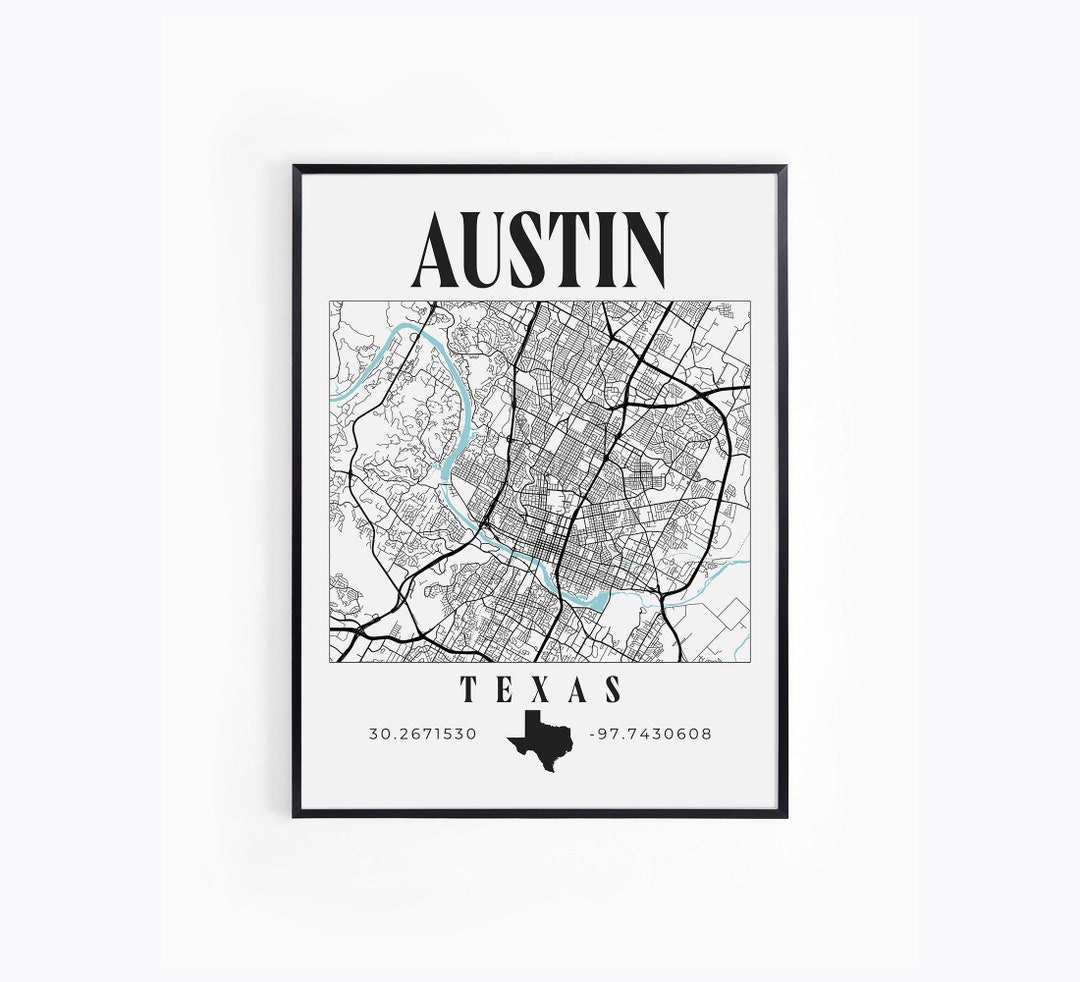 Austin Texas Map of Austin City Map Texas Map Austin - Etsy