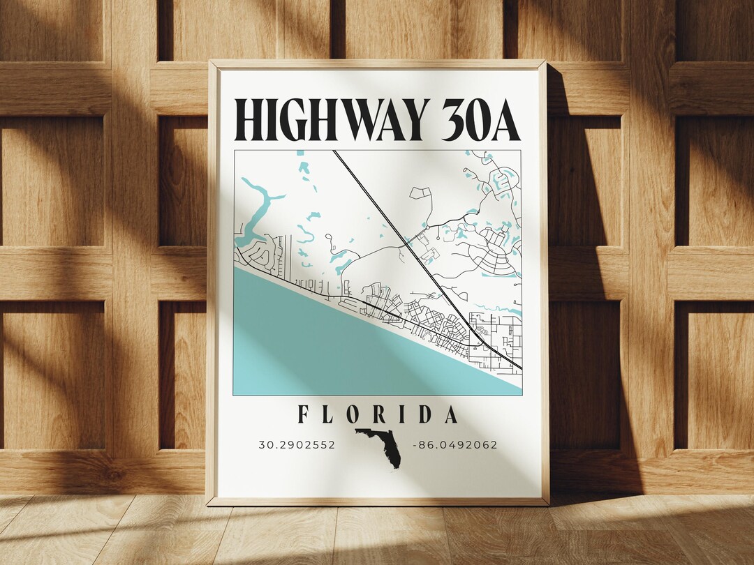 Highway 30A Print, Inlet Beach, Scenic Highway Poster, Minimalist ...
