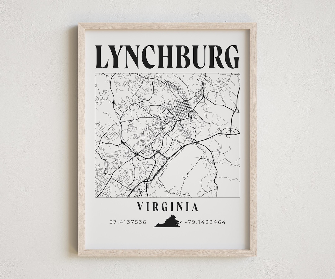 Lynchburg Virginia, Lynchburg VA Print, Lynchburg Map, Lynchburg VA Map ...
