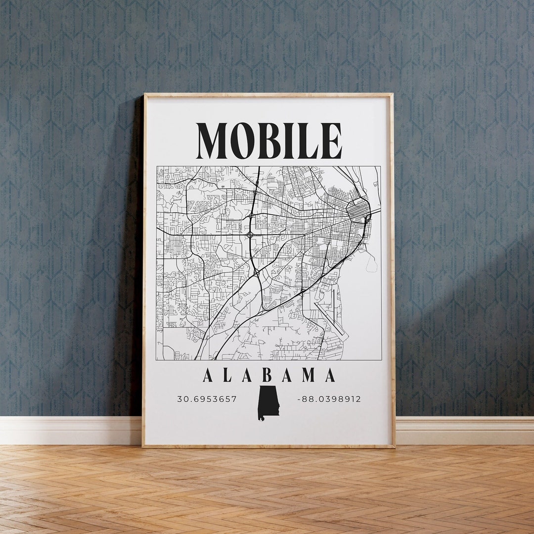 Mobile Alabama, Mobile Map, Alabama Print, Mobile Map Print, Mobile AL ...