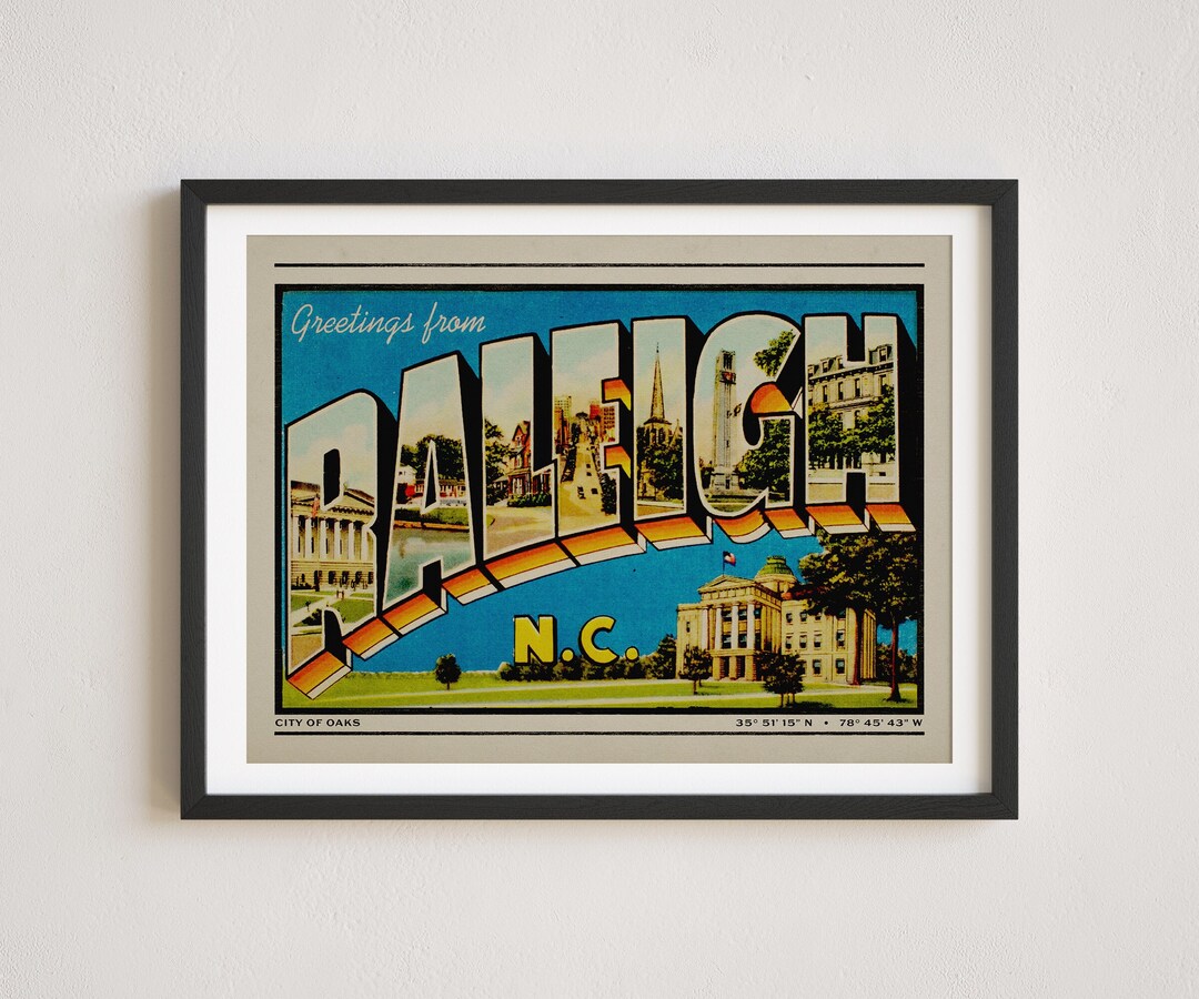 Raleigh North Carolina Print, Greetings From Raleigh, Vintage North ...