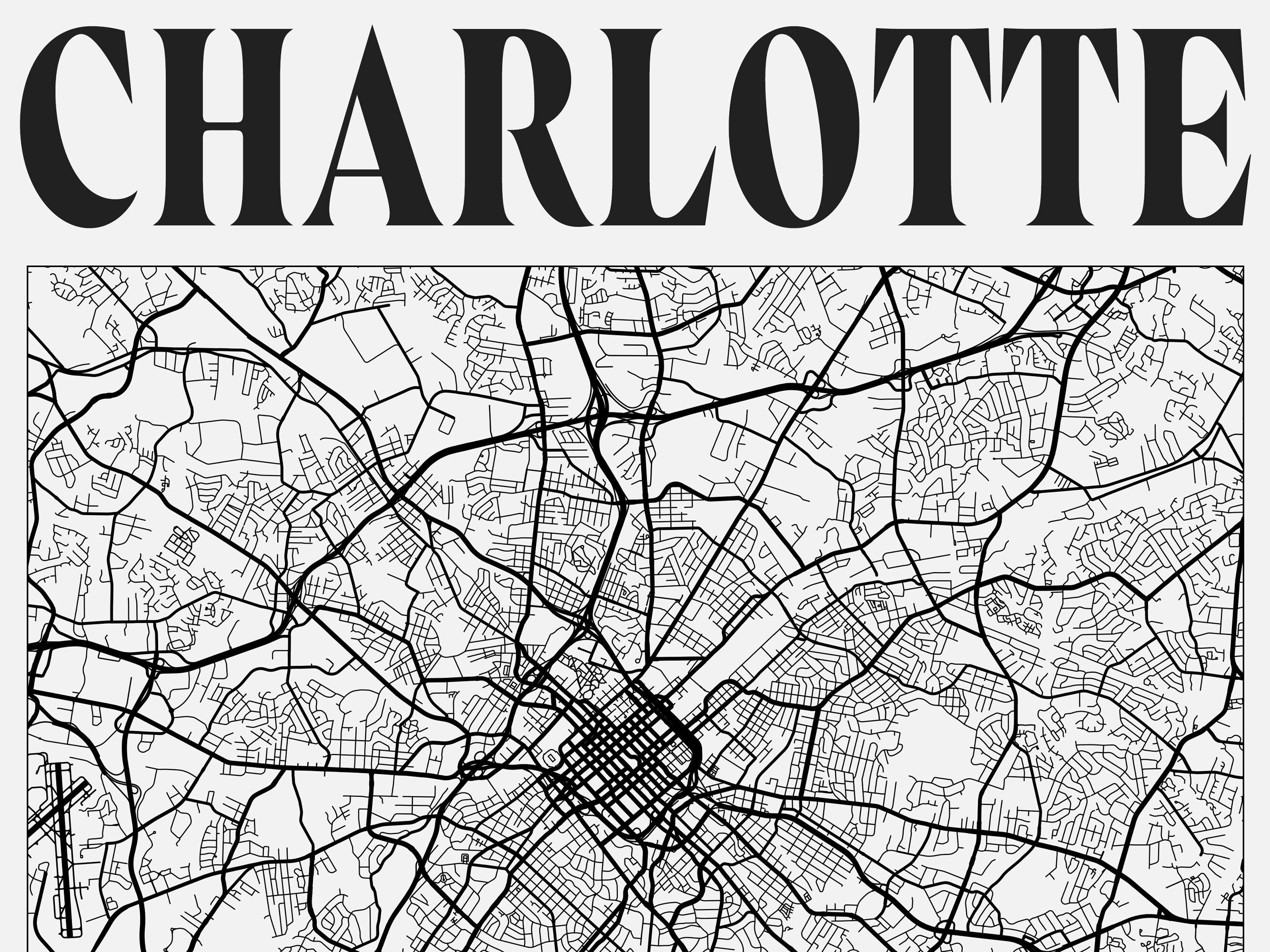 Charlotte Map, Charlotte Print, Map of Charlotte, Charlotte Map Print ...